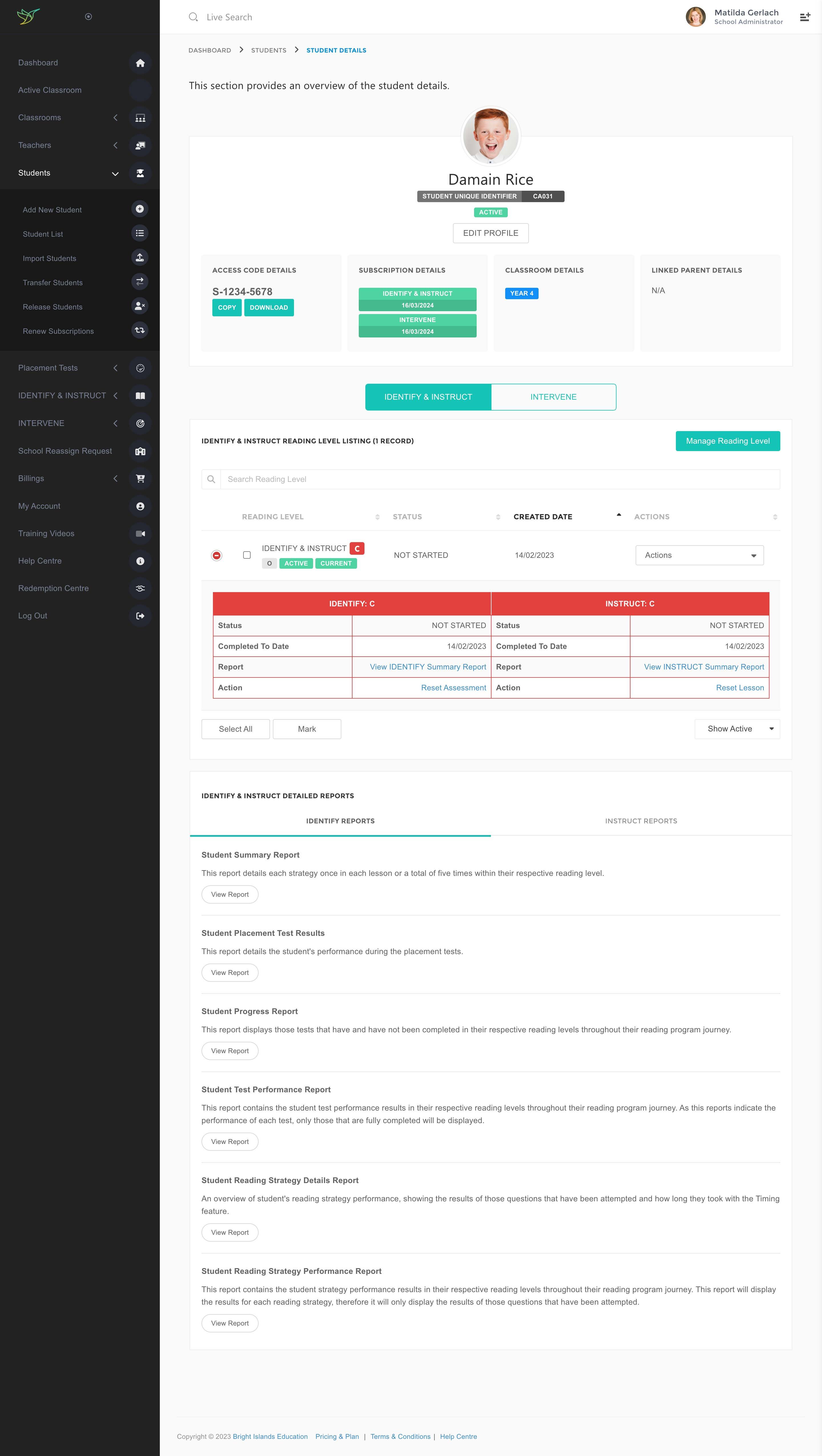 Student Profile (Manage/Delete Reading Level) – Bright Islands CoCo ...