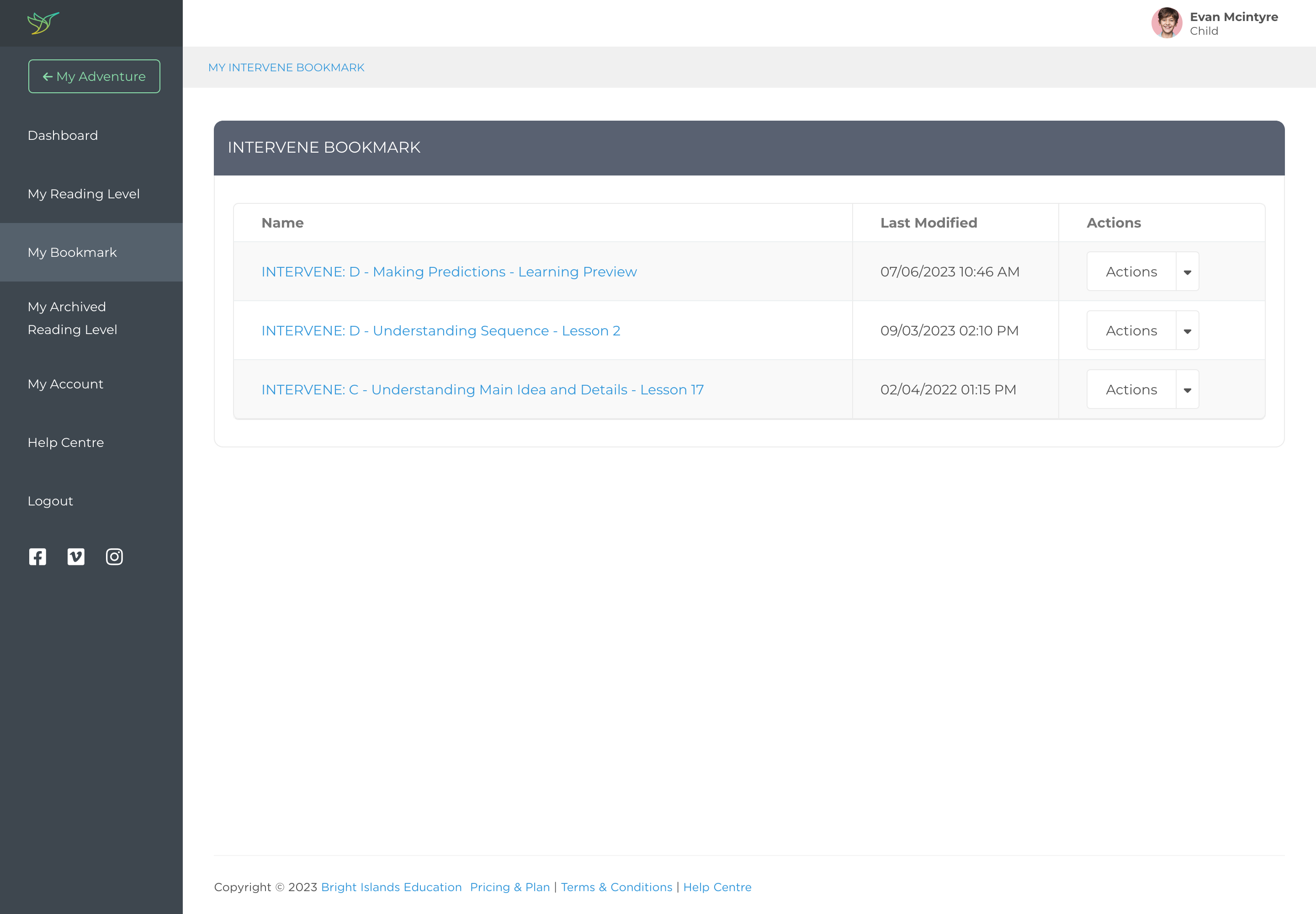 INTERVENE: Lesson Bookmarks – Bright Islands CoCo — Help Centre