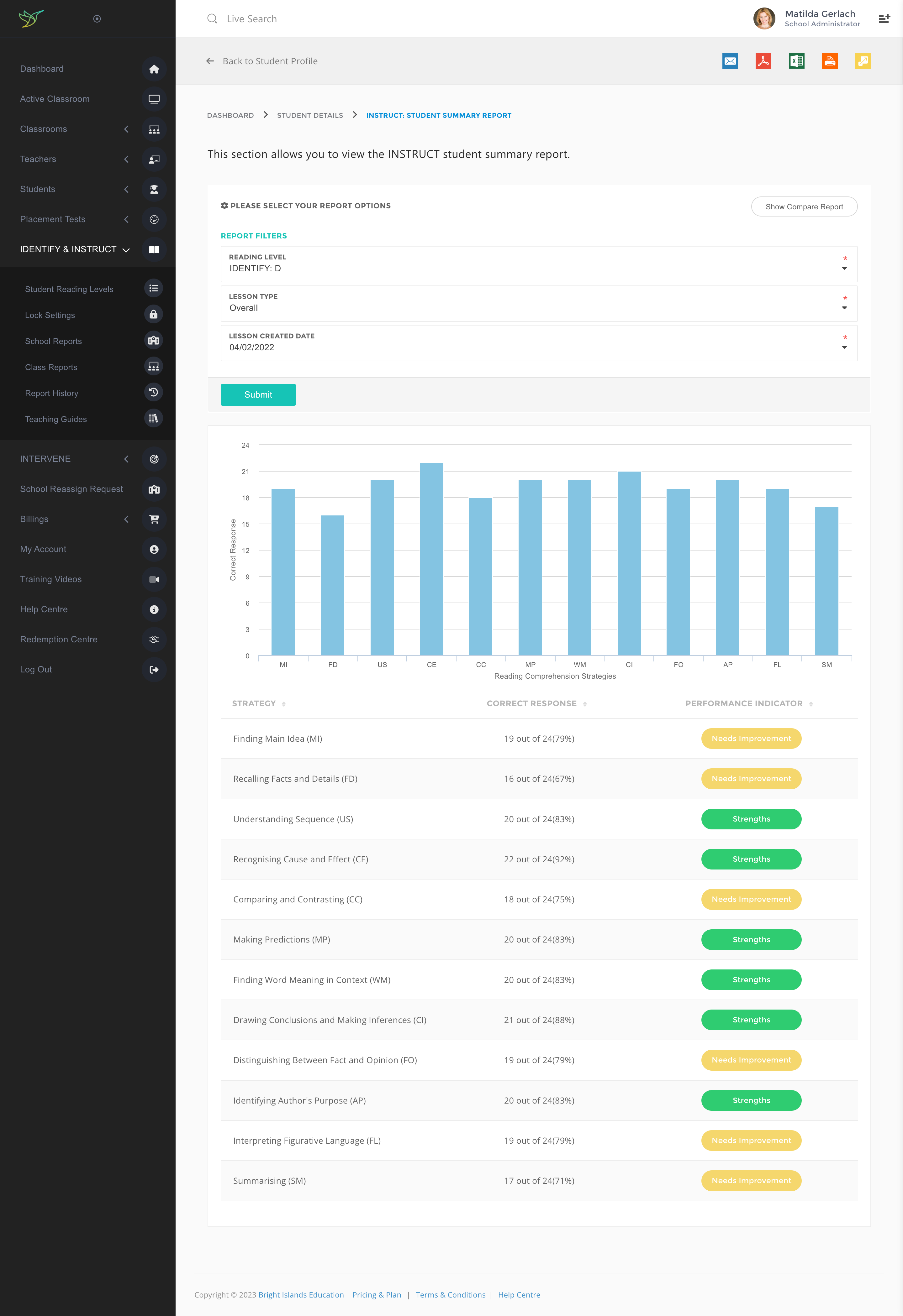 INSTRUCT Student Reports – Bright Islands CoCo — Help Centre
